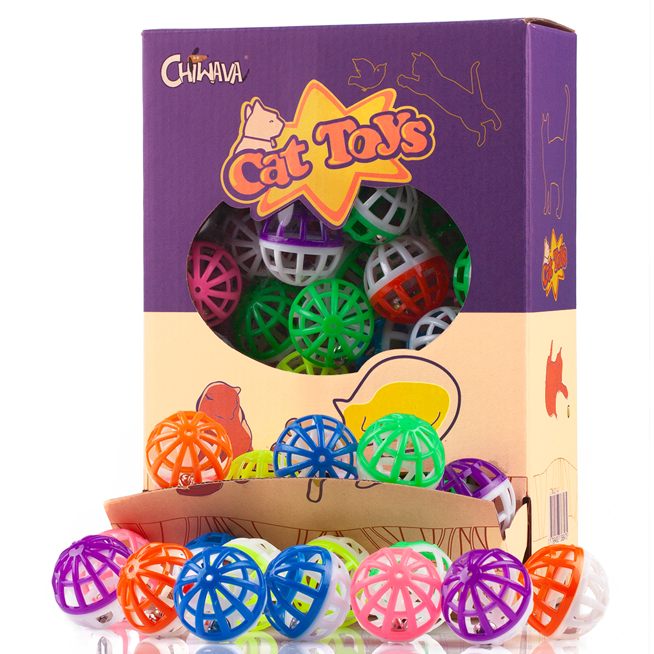 Chiwava 48 Pack Bola de juguete de gato de plástico de 1,6 pulgadas con ...